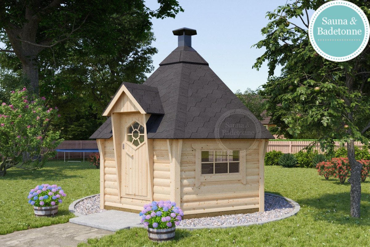 BBQ Hut 9 m2 - Hexagonal - Wall Height 120 cm - 45 mm Scandinavian ...